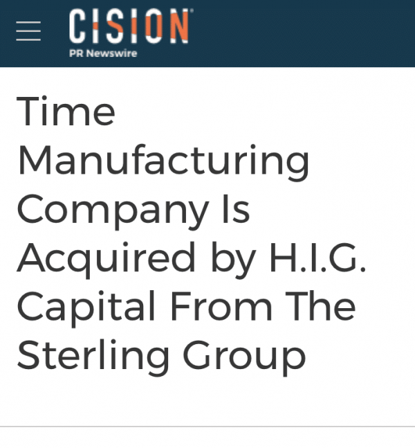 Time Manufacturing Company Is Acquired by H.I.G. - Ruthmann Reachmaster